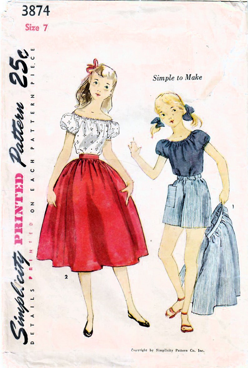 1950s Simplicity 3873 Vintage Sewing Pattern Girl's | Etsy