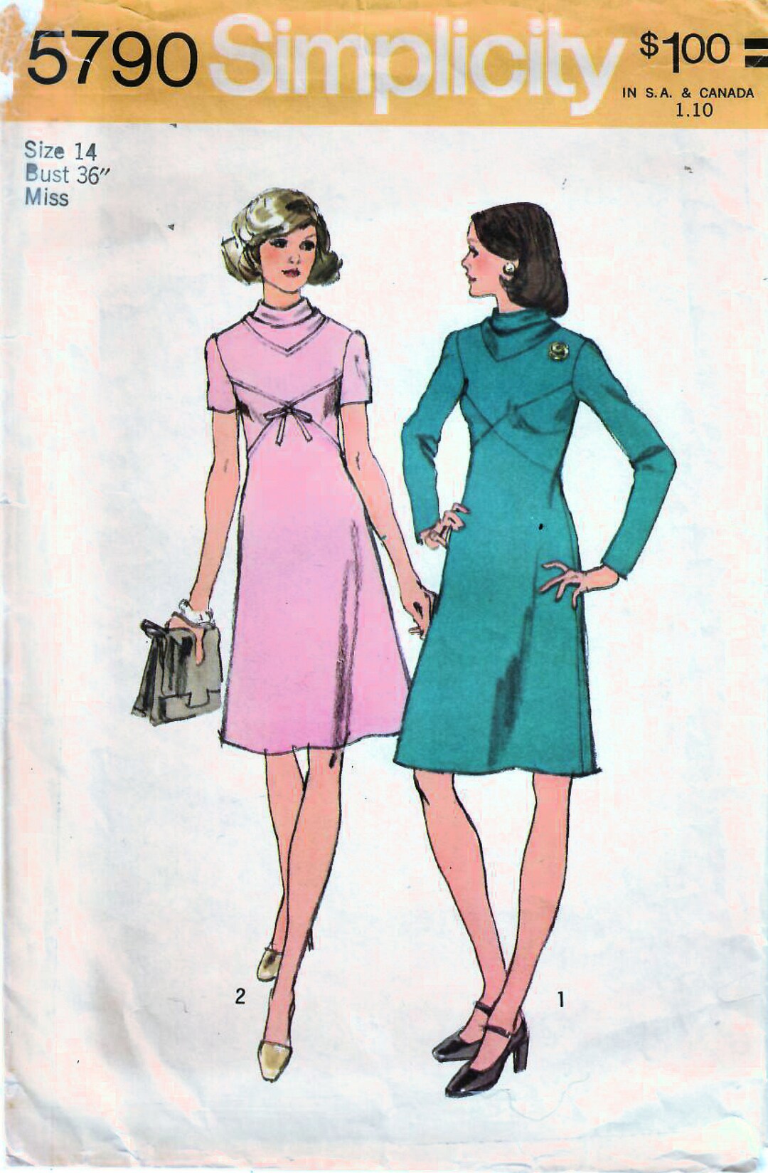 1970s Simplicity 5790 Vintage Sewing Pattern Misses A-line Dress ...