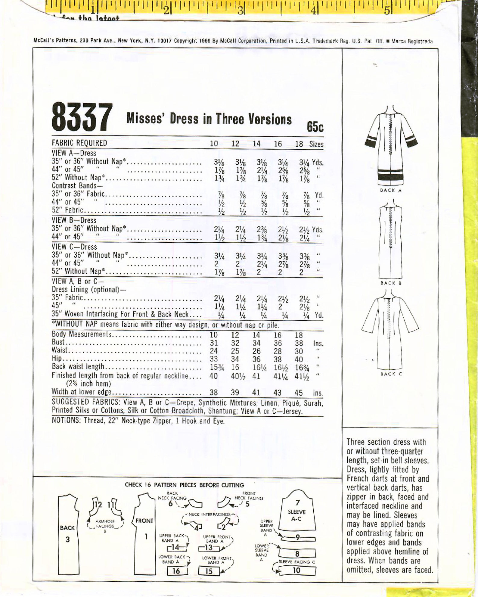 1960s Mccall's 8337 Vintage Sewing Pattern Misses Slim - Etsy