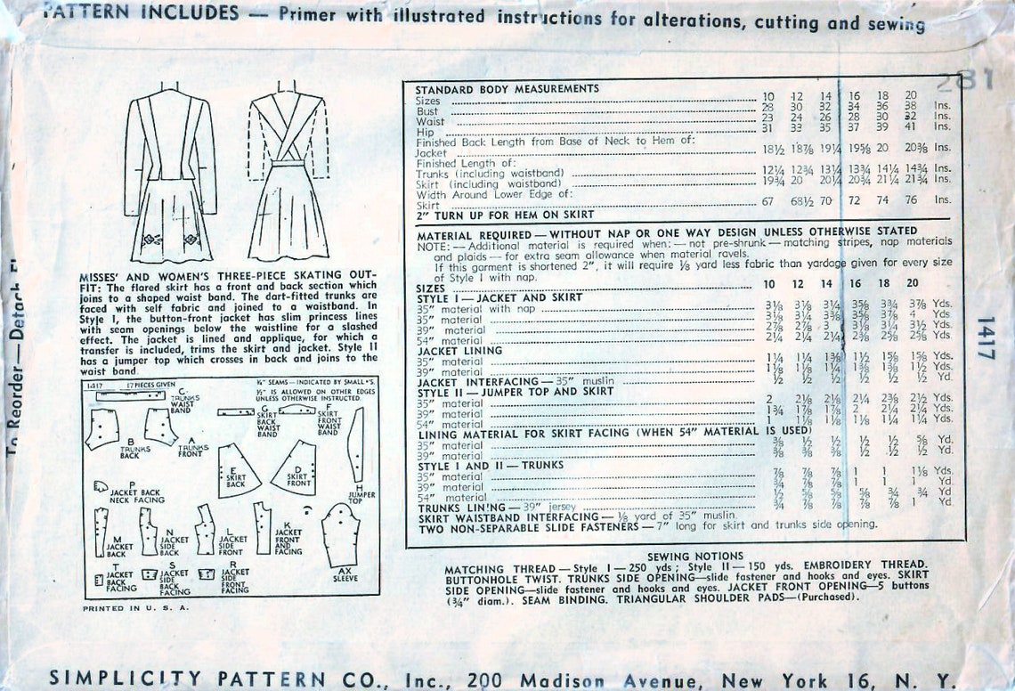 1940s Simplicity 1417 UNUSED Vintage Sewing Pattern Misses - Etsy