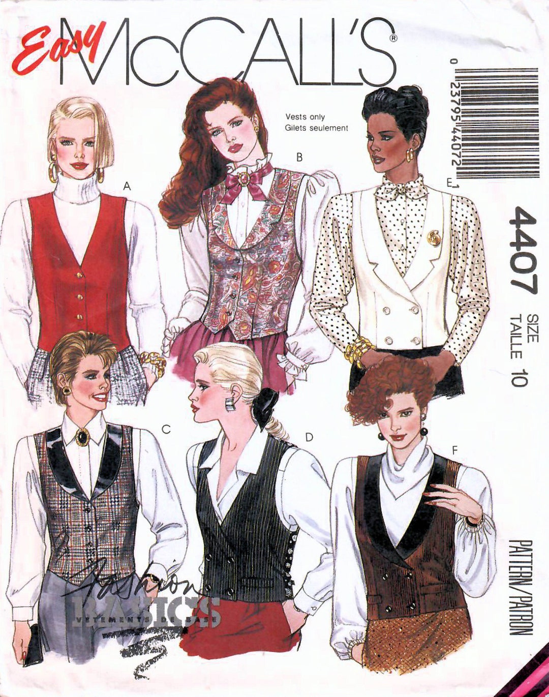 1980s Mccall's 4407 Vintage Sewing Pattern Misses Fitted Vest, Weskit, Size 10 Bust 32.5, Size ...