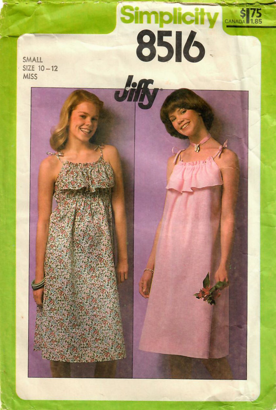 1970s Simplicity 8516 Vintage Sewing Pattern Misses Pullover Sundress ...
