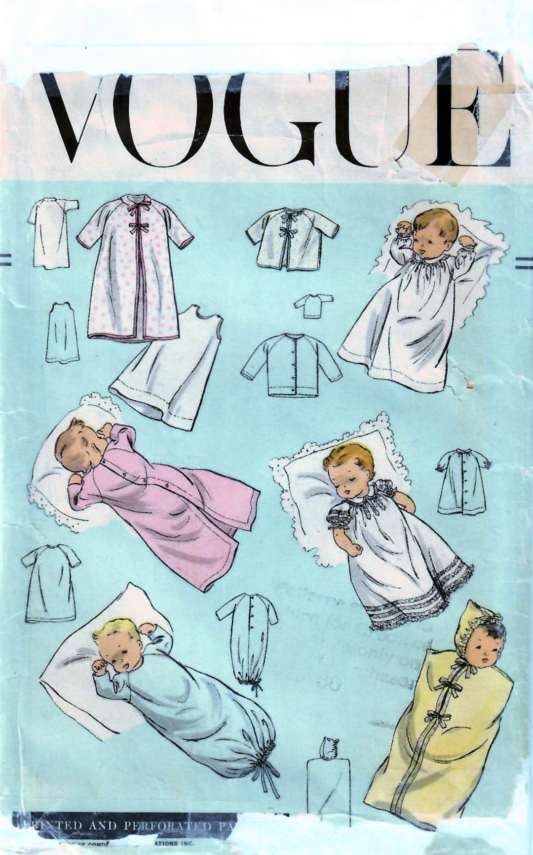 1950s Vogue 2752 Vintage Sewing Pattern Infant Layette, NB Infant ...