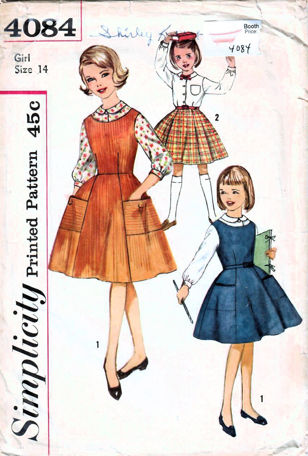 1960s Simplicity 4084 Vintage Sewing Pattern Full Skirt Jumper, Skirt, Blouse Girls Size 12 ...