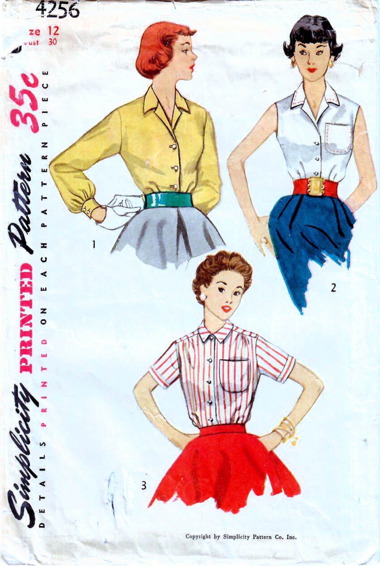 1950s Simplicity 4256 Vintage Sewing Pattern Jr Misses & Misses Blouses ...