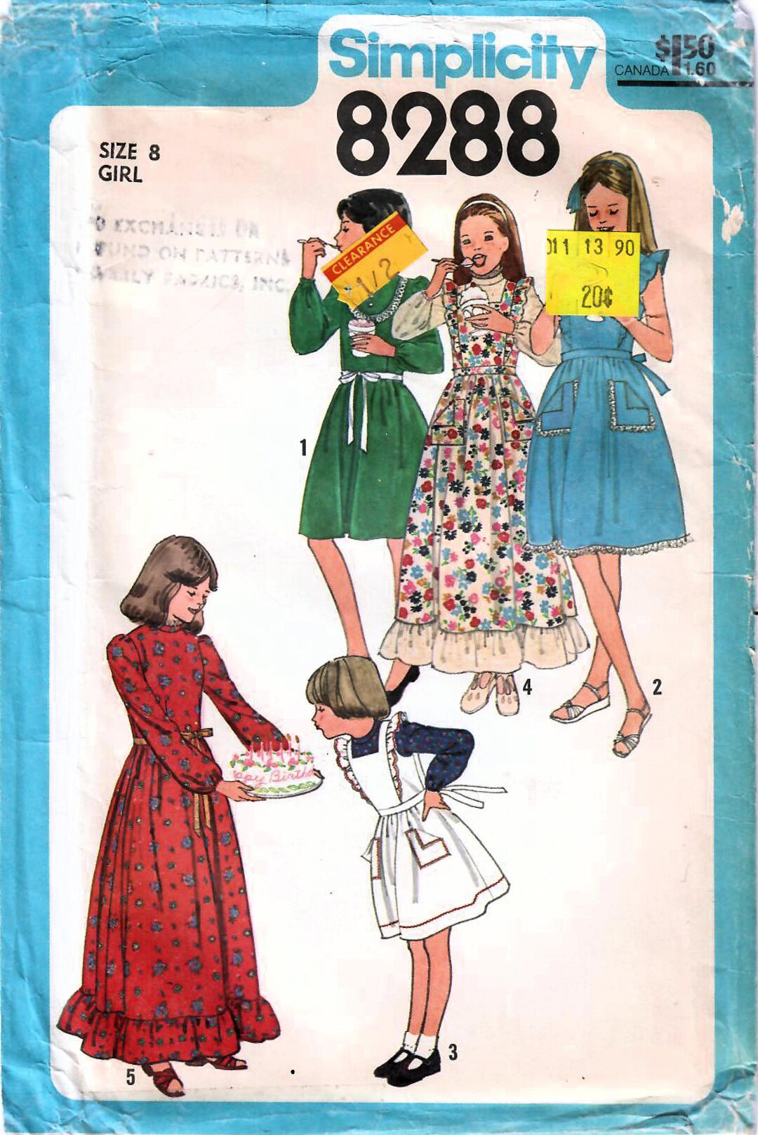 1970s Simplicity 8288 UNCUT Vintage Sewing Pattern Girls Dress ...