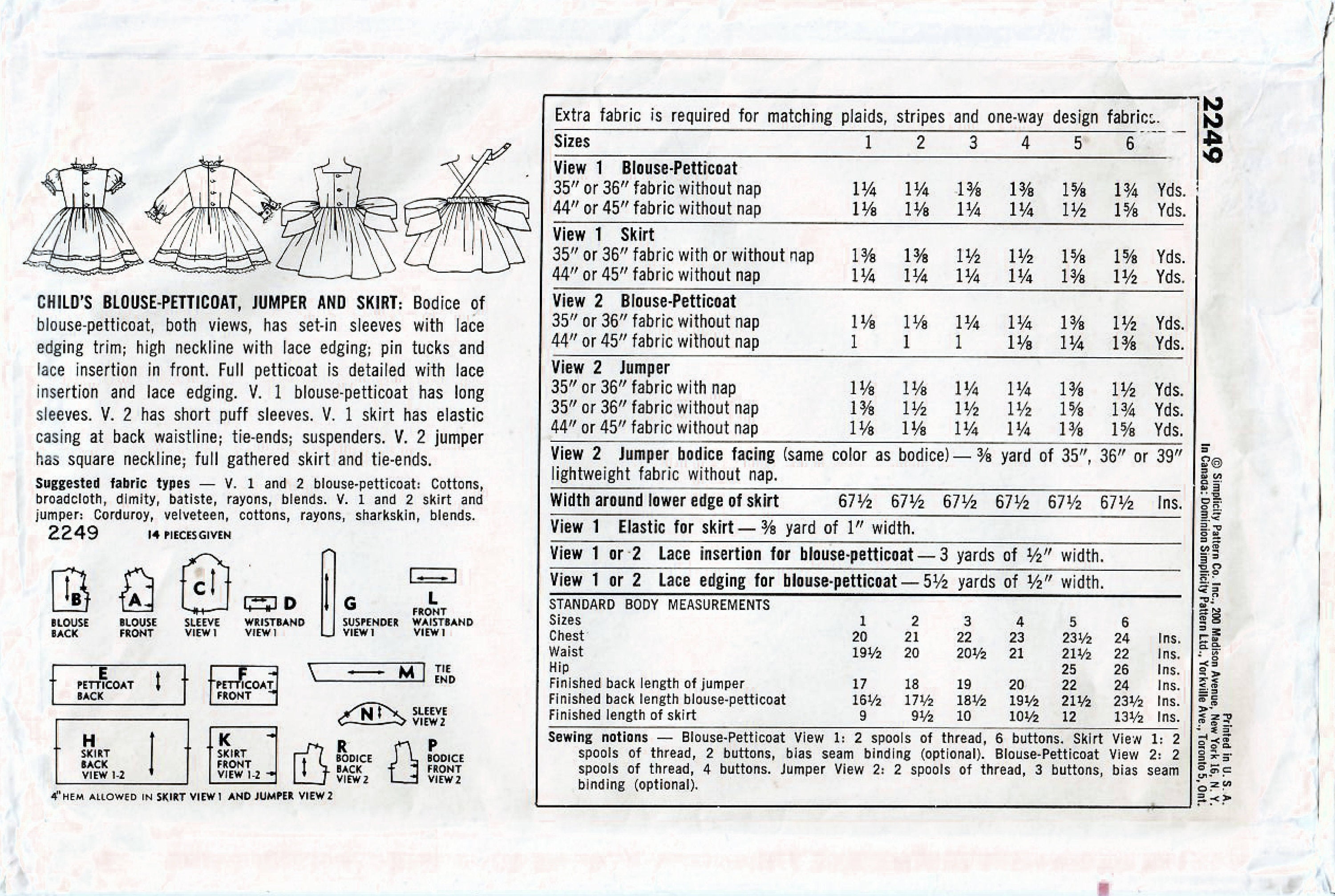 1950s Simplicity 2249 Vintage Sewing Pattern Girls Full Skirt - Etsy