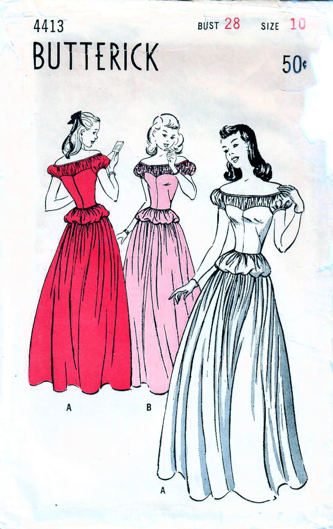 1940s Butterick 4413 UNUSED Vintage Sewing Pattern Formal Gown, Prom ...