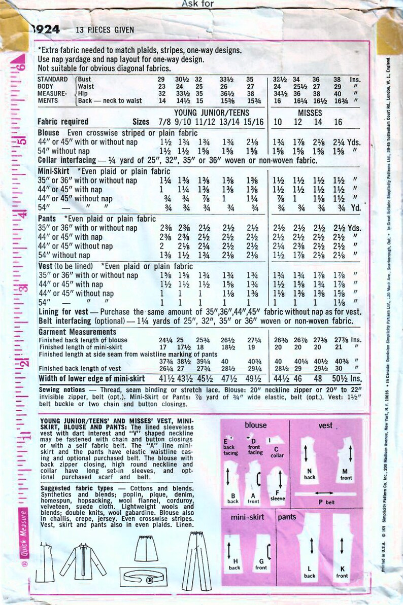 1970s Simplicity 8924 Vintage Sewing Pattern Blouse Mini - Etsy