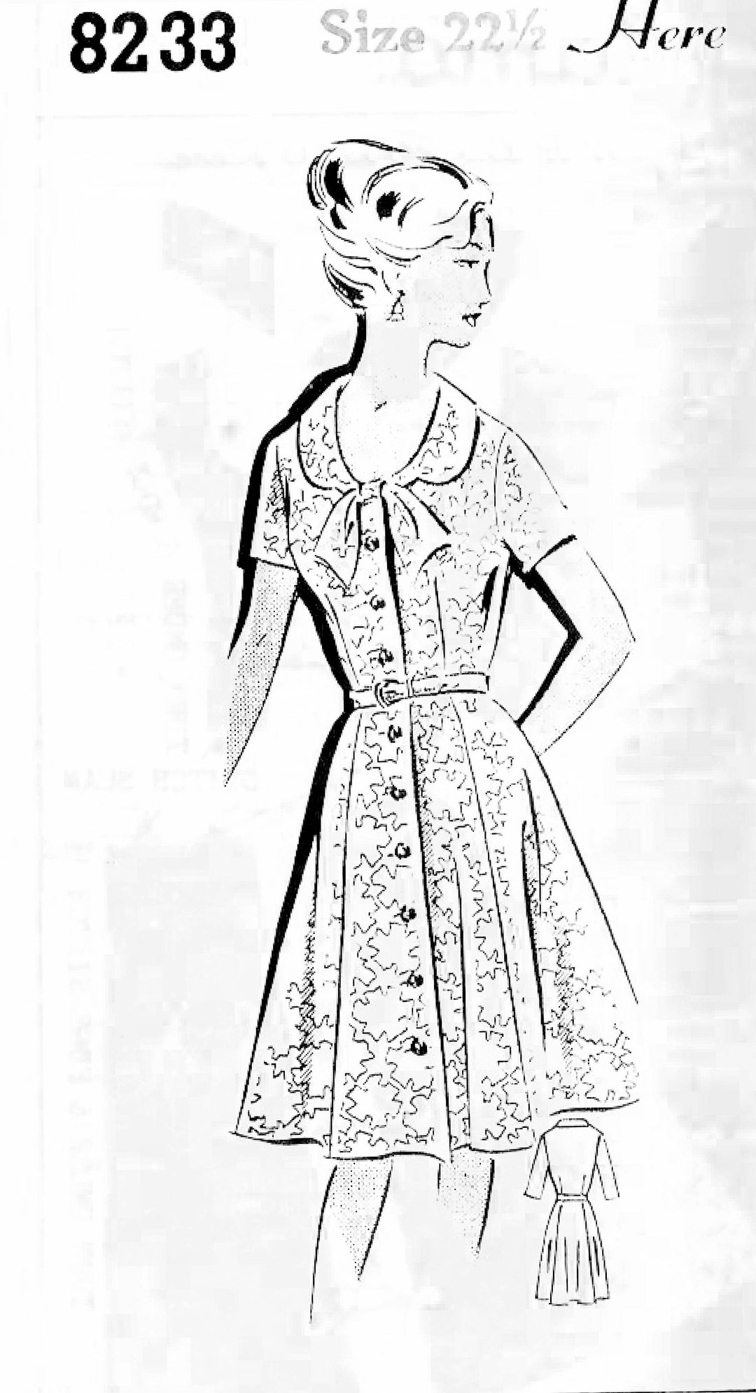 1960s Mail Order 8233 UNCUT Vintage Sewing Pattern Button Front Dress, Fit and Flare Dress Half ...