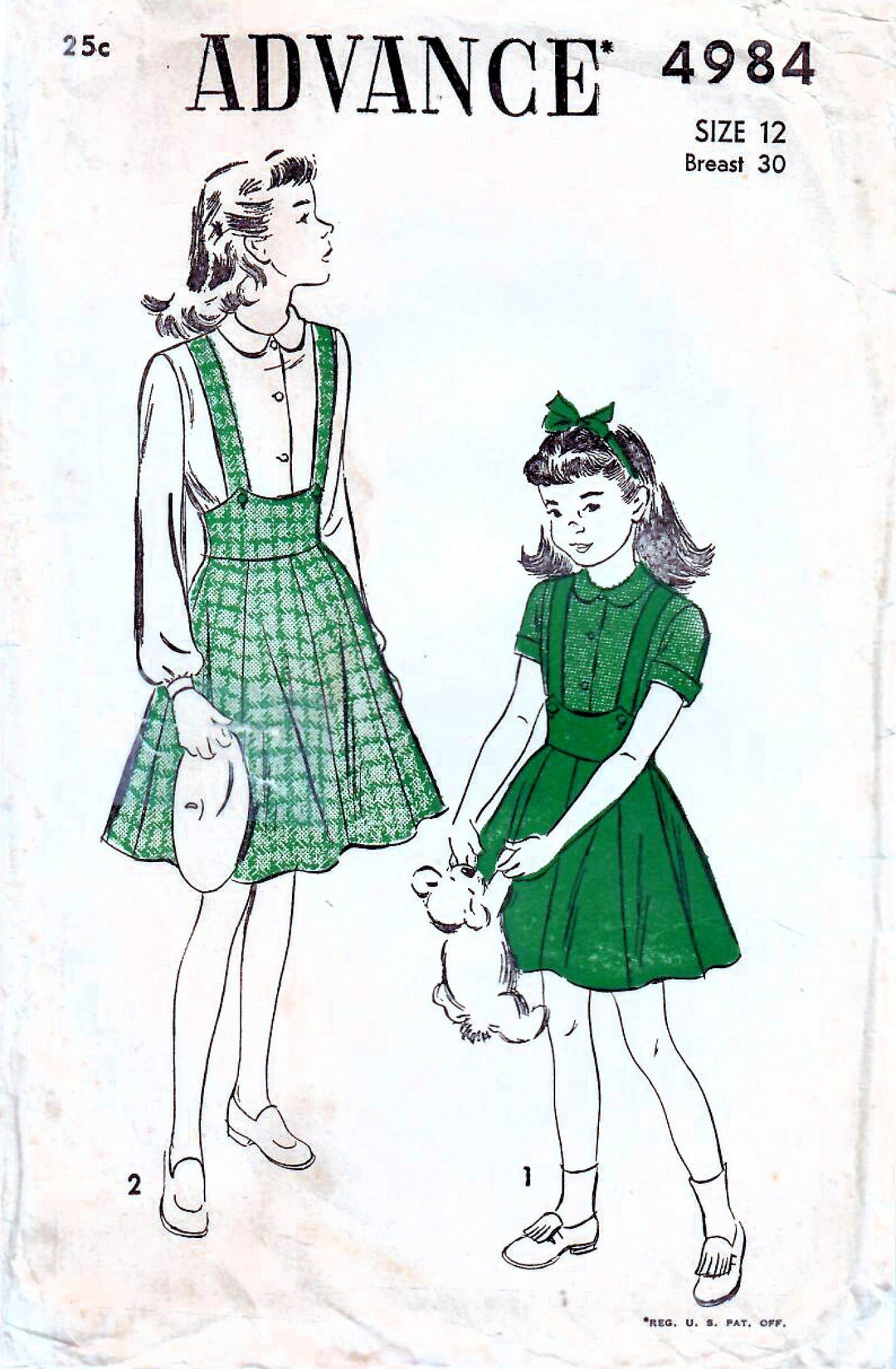 1940s Advance 4984 Vintage Sewing Pattern Suspender Skirt, Midriff ...
