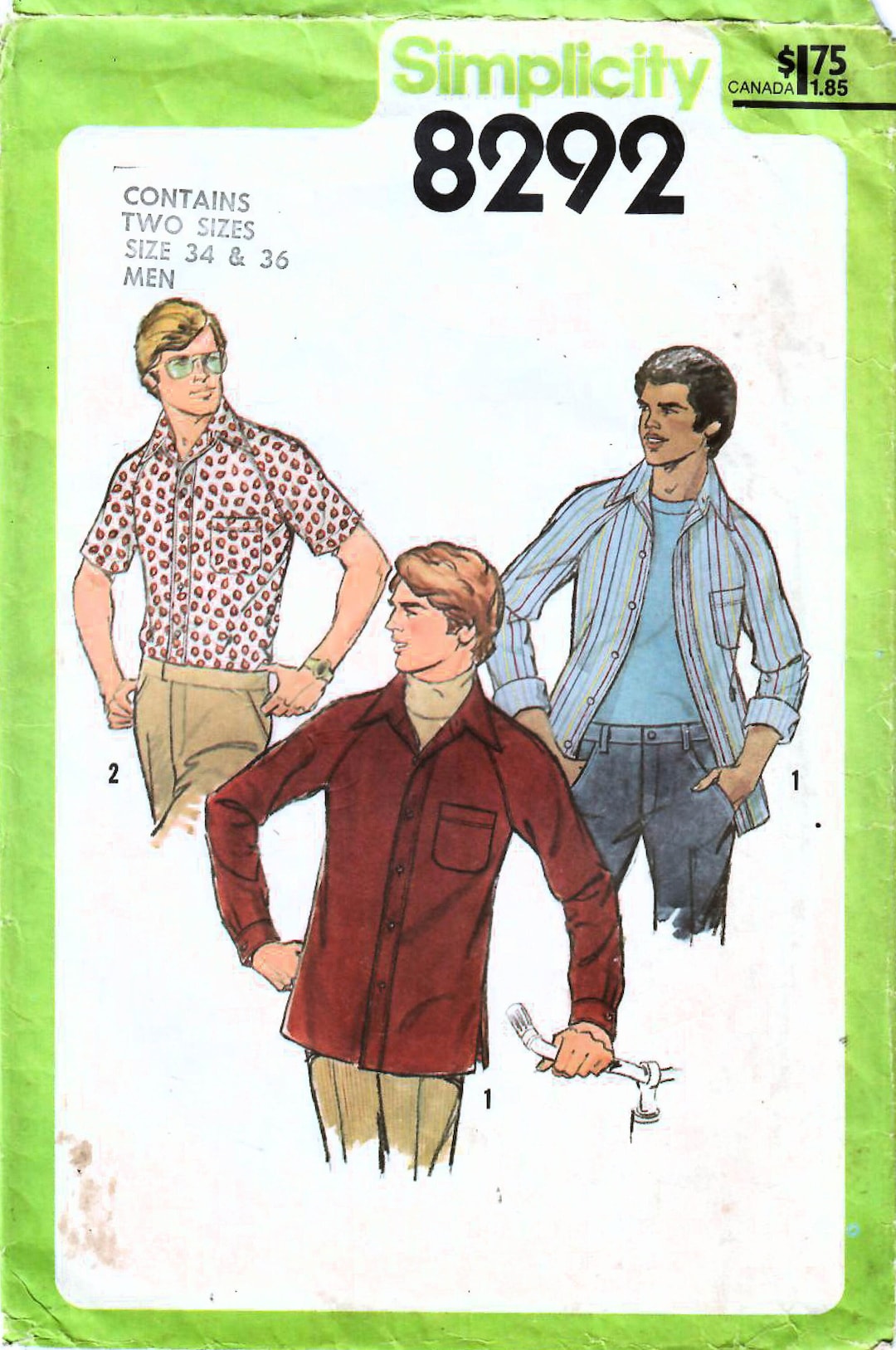 1970s Simplicity 8292 Vintage Sewing Pattern Casual Shirt, Raglan ...
