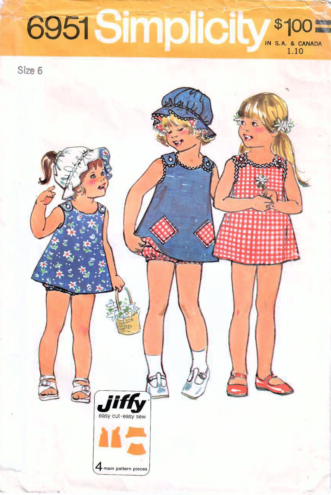 1970s Simplicity 6951 Vintage Sewing Pattern Girls Sundress, Reversible ...