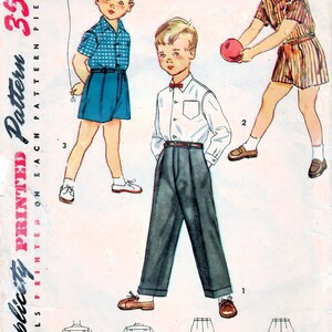 1950s Simplicity 4166 Vintage Sewing Pattern Boys Shirt, Shorts ...