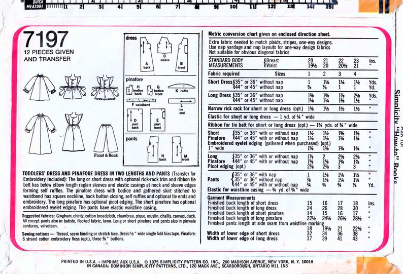 1970s Simplicity 7197 UNCUT Vintage Sewing Pattern Dress, Pinafore ...