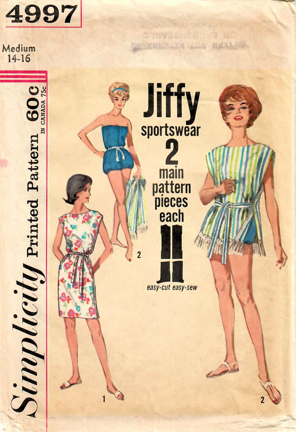 1960s Simplicity 4997 Vintage Sewing Pattern Misses Jiffy Beachdress ...