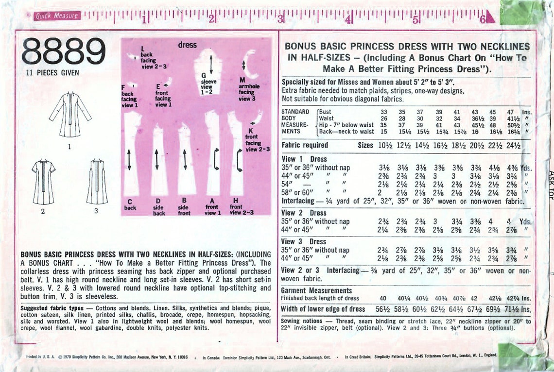 1970s Simplicity 8889 Vintage Sewing Pattern Misses Basic | Etsy