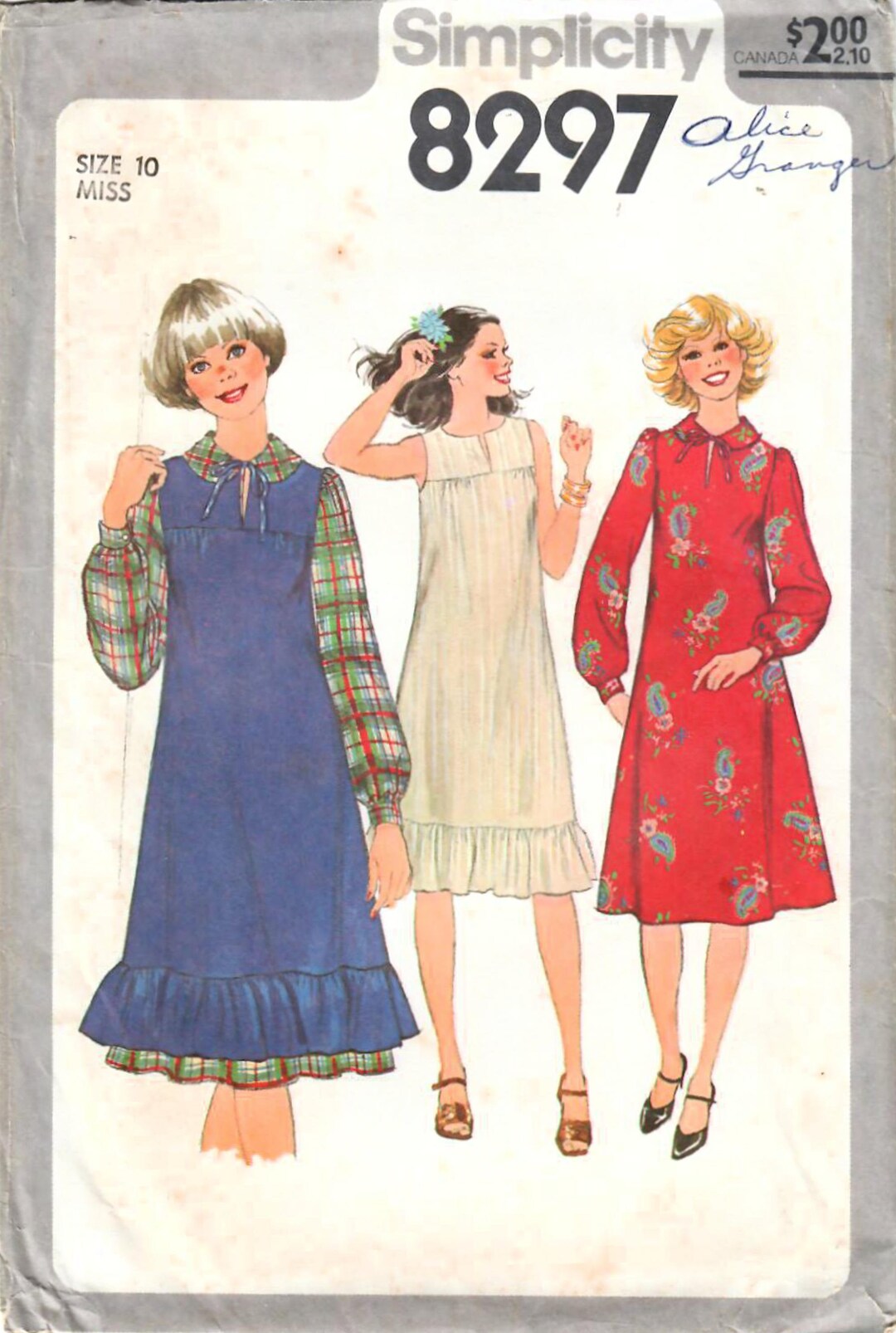 1970s Simplicity 8297 Vintage Sewing Pattern Misses Pullover Dress ...