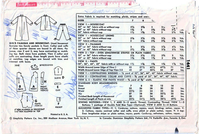 1950s Simplicity 1441 Vintage Sewing Pattern Girls Robe - Etsy