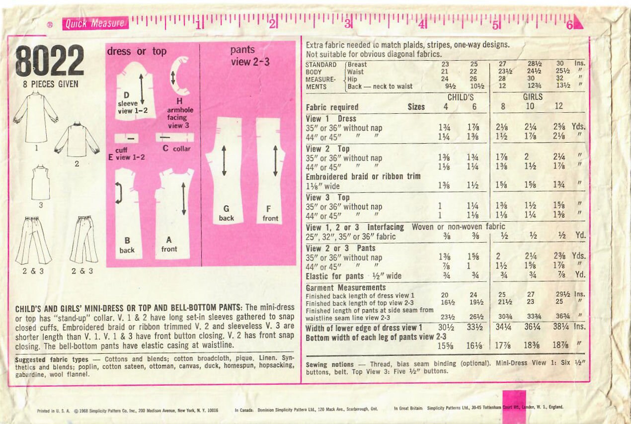 1960s Simplicity 8022 Vintage Sewing Pattern Girl's Tunic - Etsy Sweden