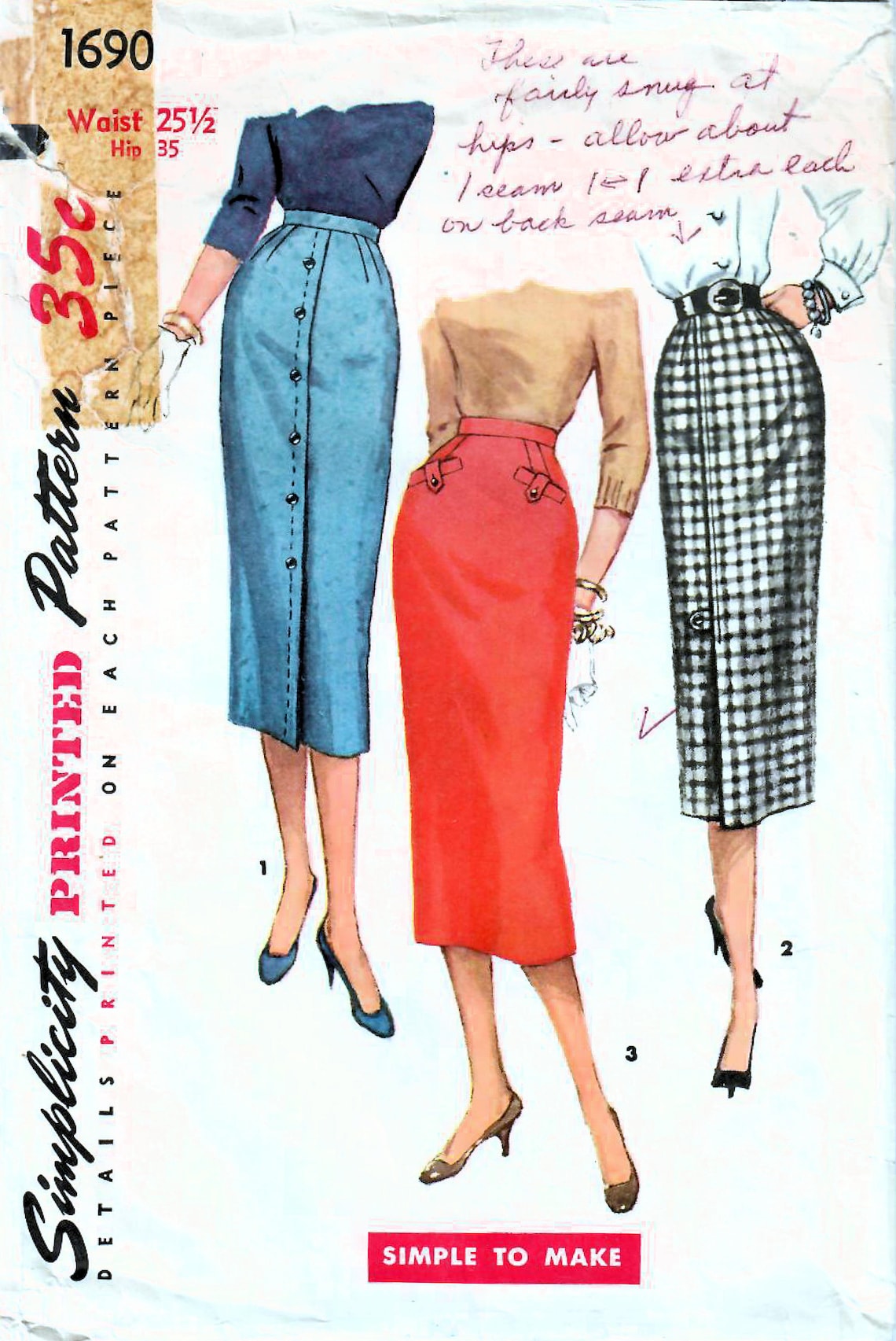 1950s Simplicity 1690 Vintage Sewing Pattern Junior Misses - Etsy