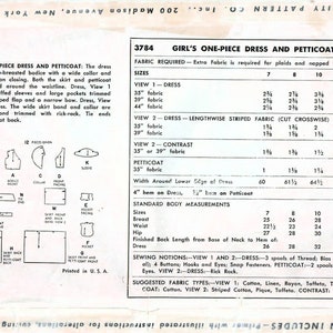 1950s Simplicity 3784 Vintage Sewing Pattern Girls Party Dress, Full ...