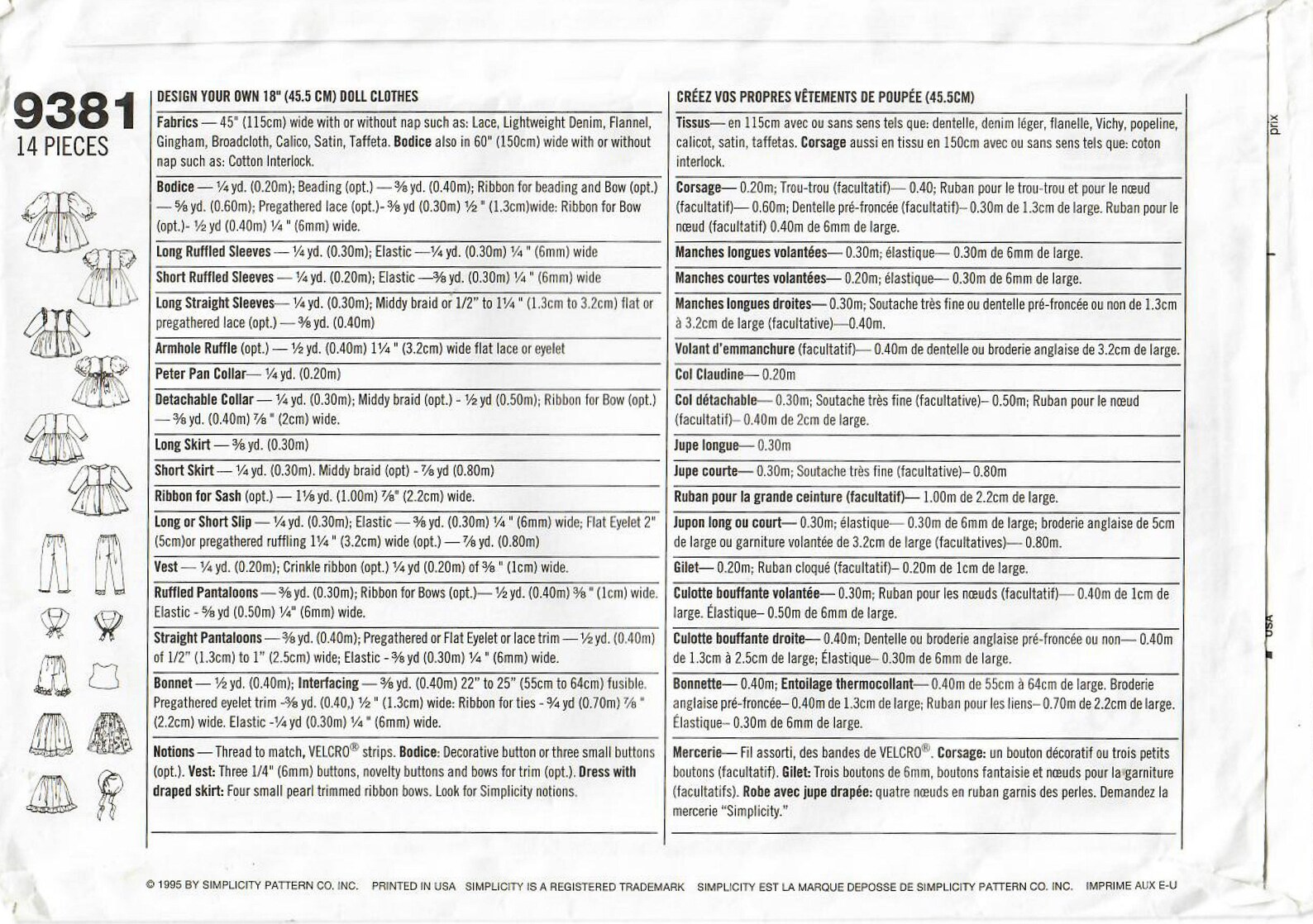 1990s Simplicity 9381 Vintage Craft Pattern Doll Clothes 18 - Etsy