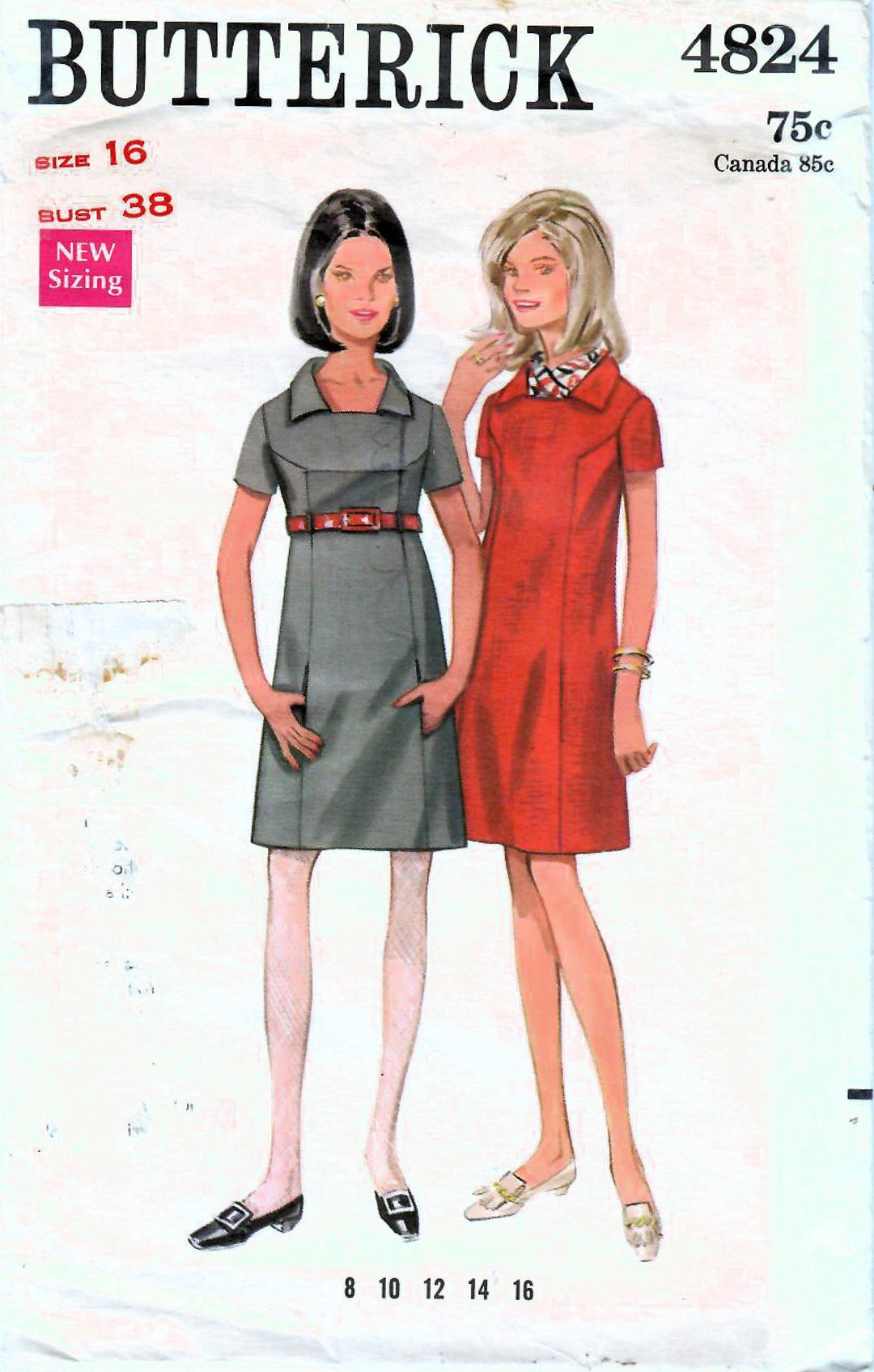 1960s Butterick 4824 Vintage Sewing Pattern Princess Dress Misses Size ...