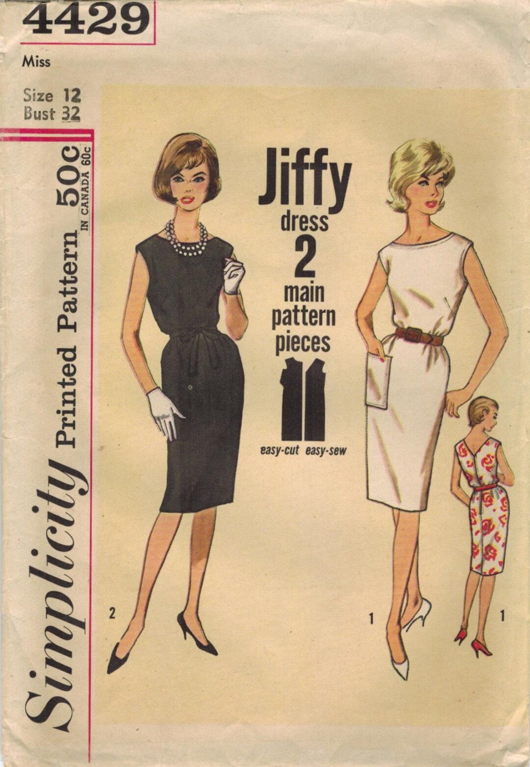 1960s Simplicity 4429 Vintage Sewing Pattern Misses Sheath, Slim Dress ...