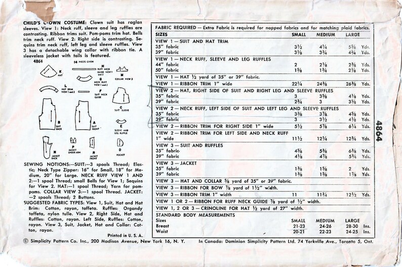 1950s Simplicity 4864 Vintage Sewing Pattern Child's Clown - Etsy