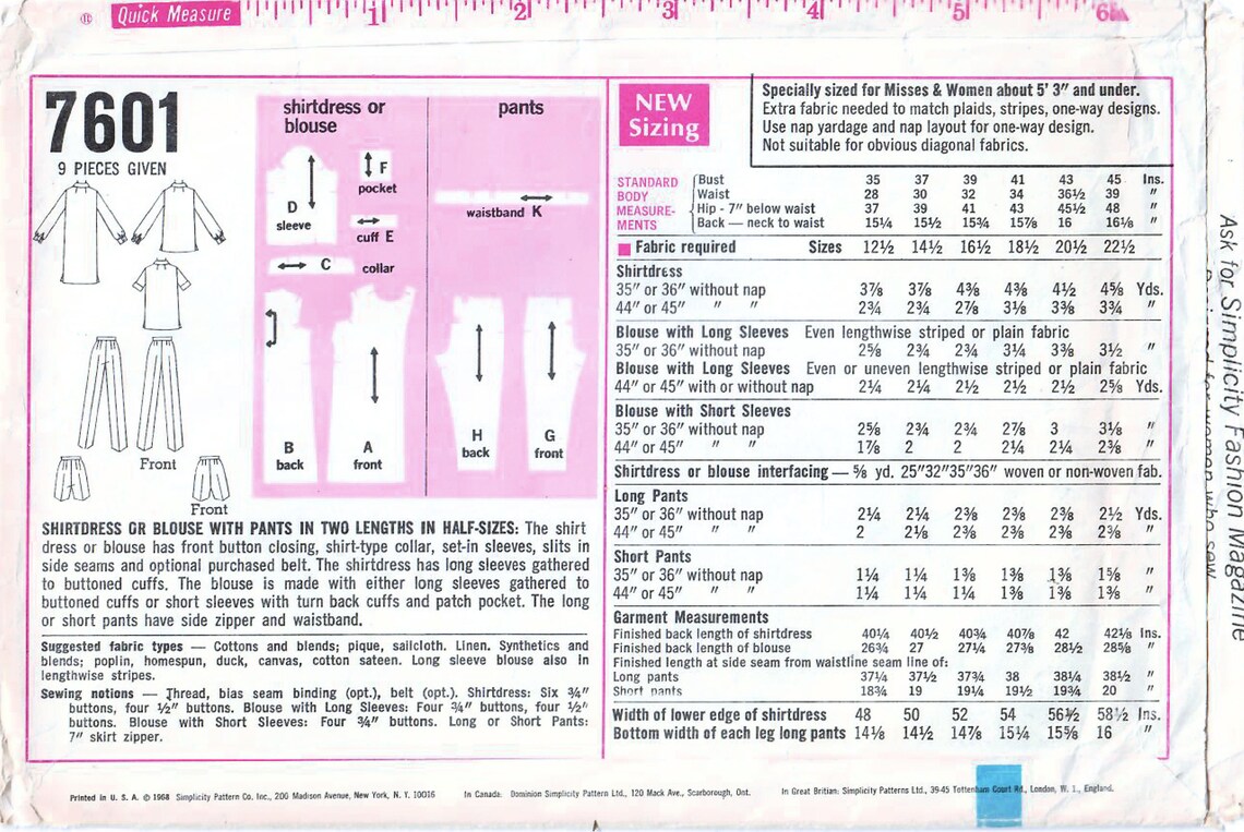 1960s Simplicity 7601 Vintage Sewing Pattern Misses Half-size - Etsy