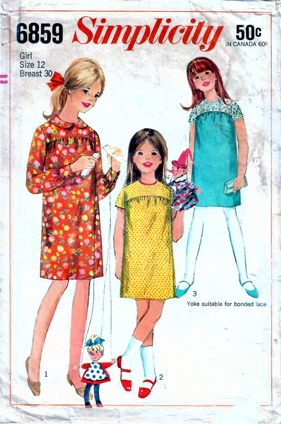 1960s Simplicity 6859 Vintage Sewing Pattern Yoked Dress, Shift Dress ...