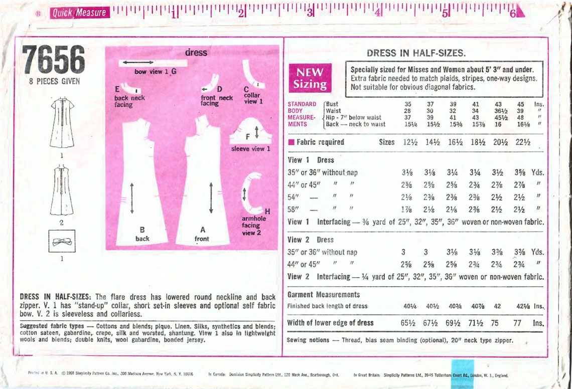 1960s Simplicity 7656 Vintage Sewing Pattern Flared Dress Half - Etsy