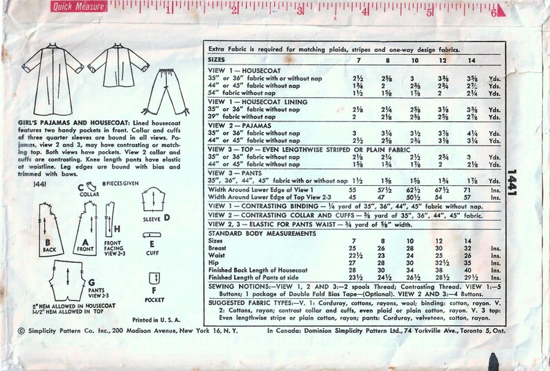 1950s Simplicity 1441 Vintage Sewing Pattern Girls Robe - Etsy
