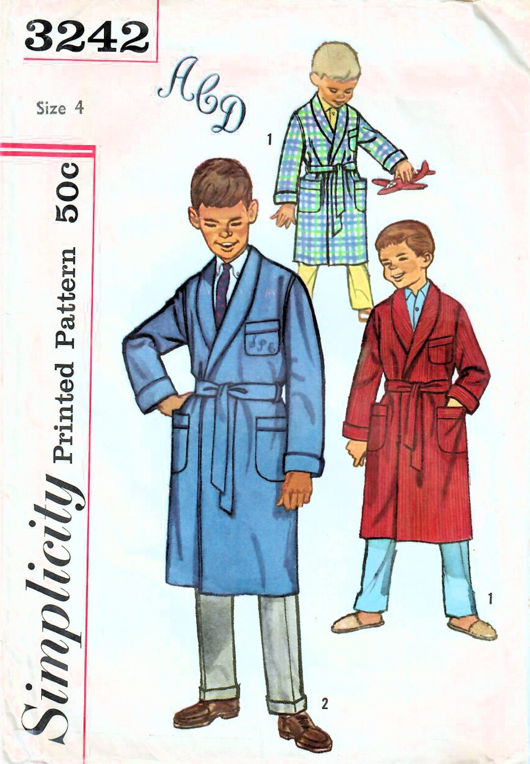 1950s Simplicity 3242 Vintage Sewing Patern Boys Wrap Robe, Tailored ...