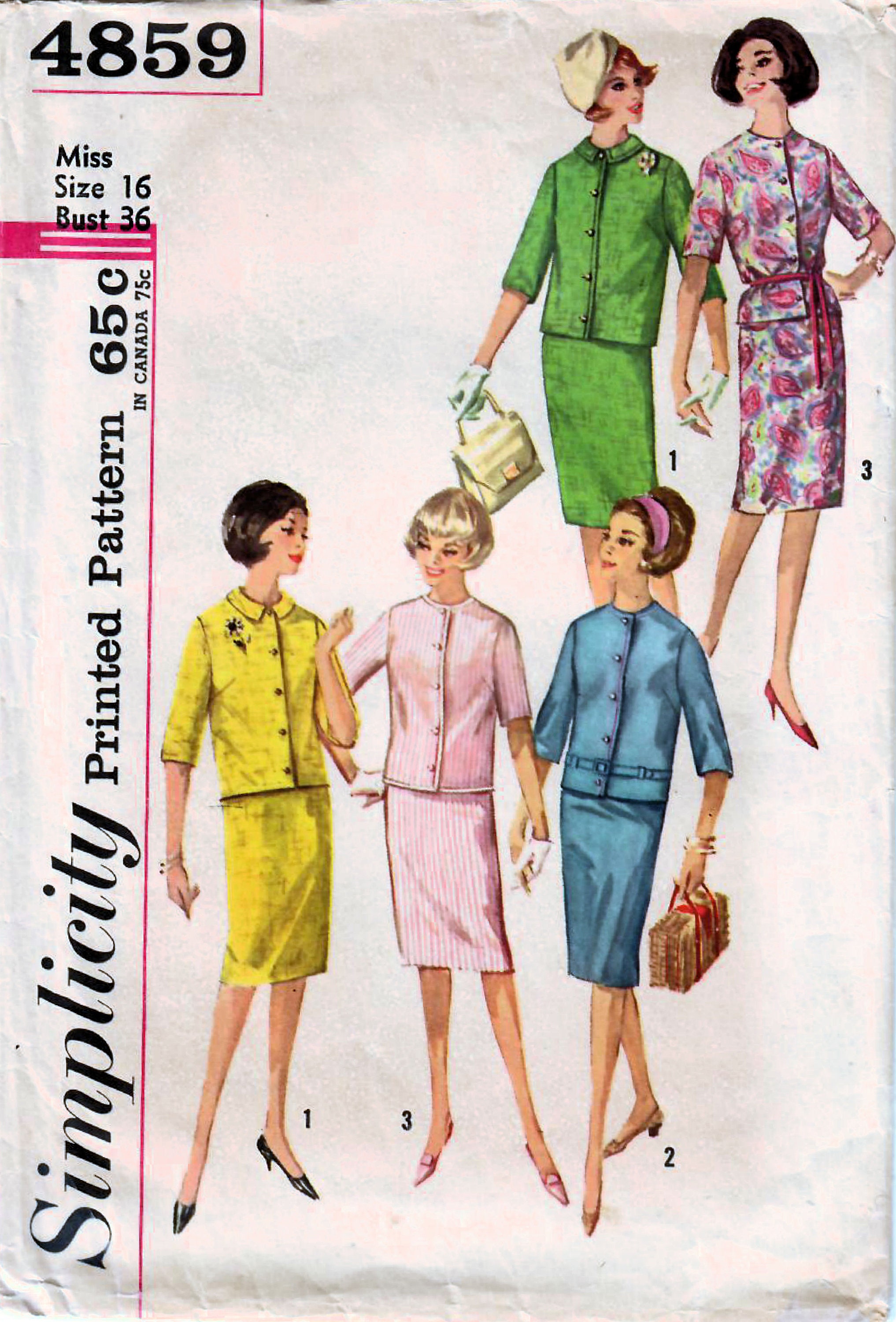 1960s Simplicity 4859 Vintage Sewing Pattern Misses Slim | Etsy