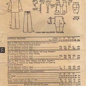 1950s Advance 5878 Vintage Sewing Pattern Men's Pajamas Size 38-40 ...