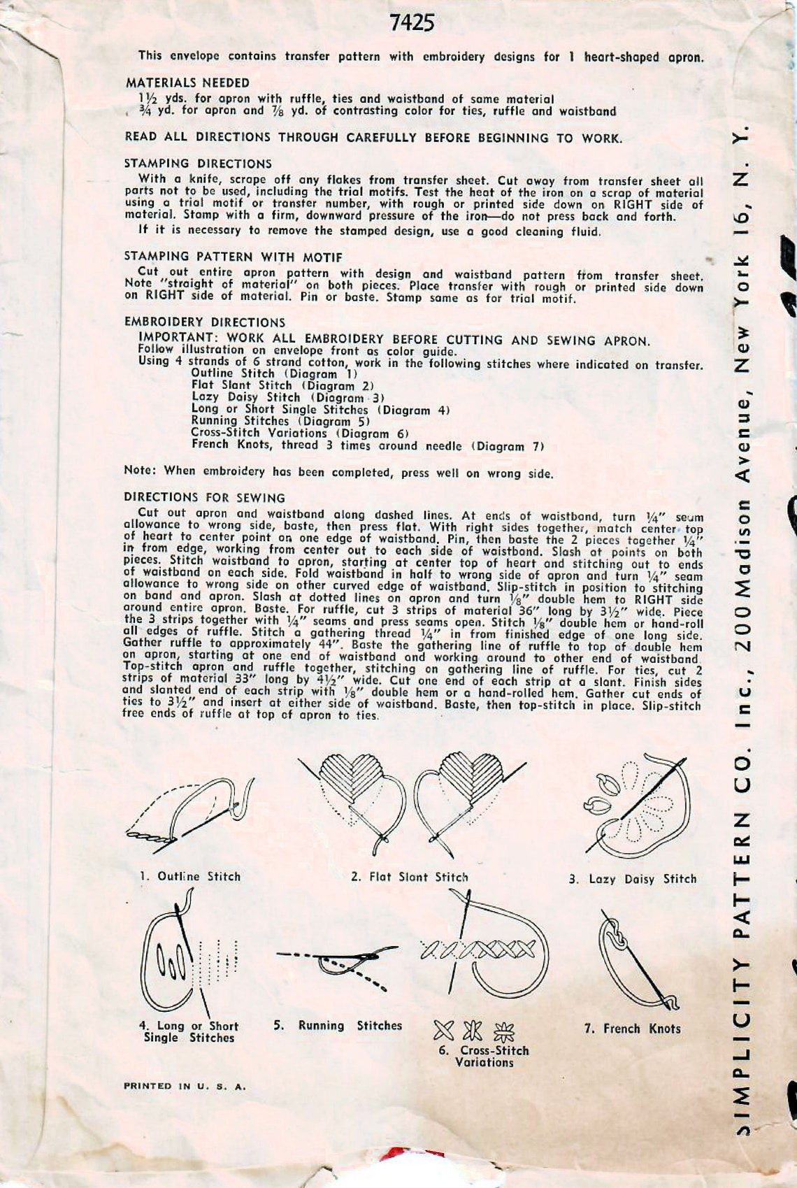 1940s Simplicity 7425 Vintage Transfer Pattern Valentine - Etsy