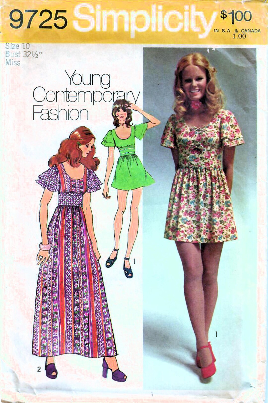 1970s Simplicity 9725 Vintage Sewing Pattern Midriff Dress, Maxi Dress ...