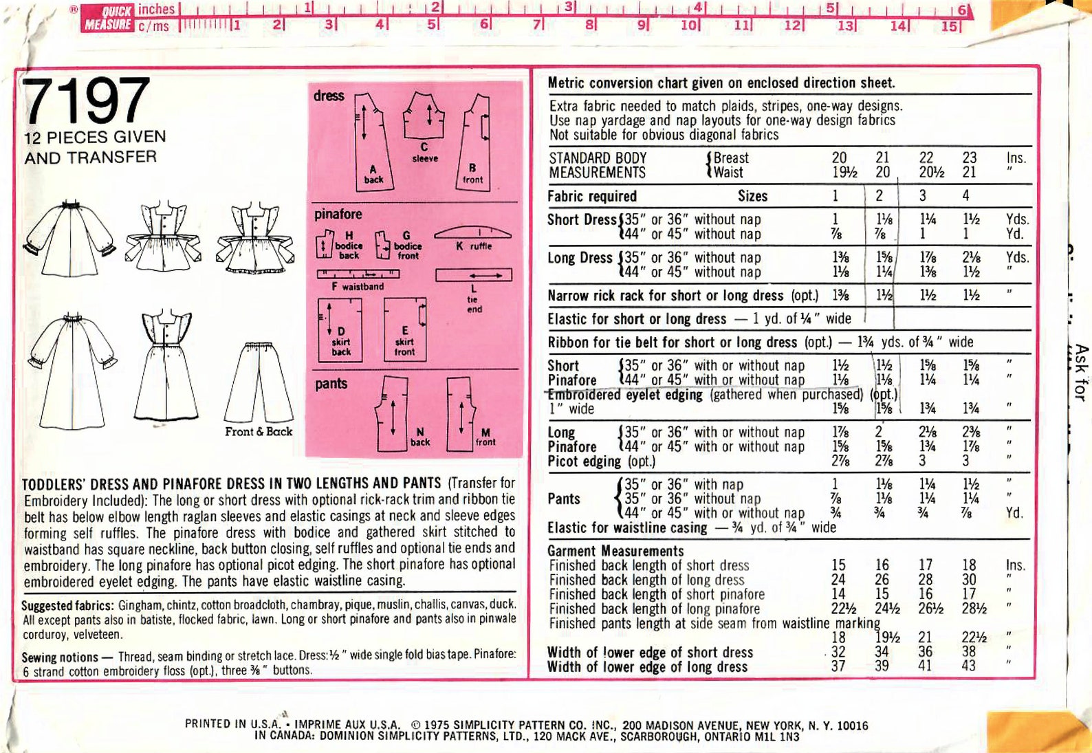1970s Simplicity 7197 UNCUT Vintage Sewing Pattern Dress, Pinafore ...