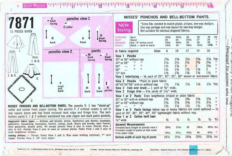 1960s Simplicity 7871 Vintage Sewing Pattern Tailored Poncho - Etsy