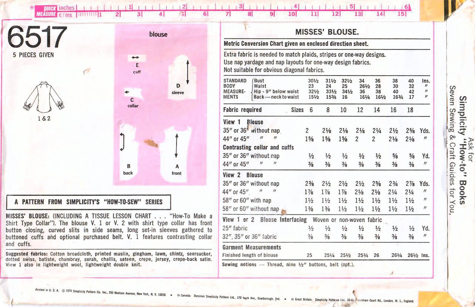 1970s Simplicity 6517 Vintage Sewing Pattern Misses Shirtwaist - Etsy
