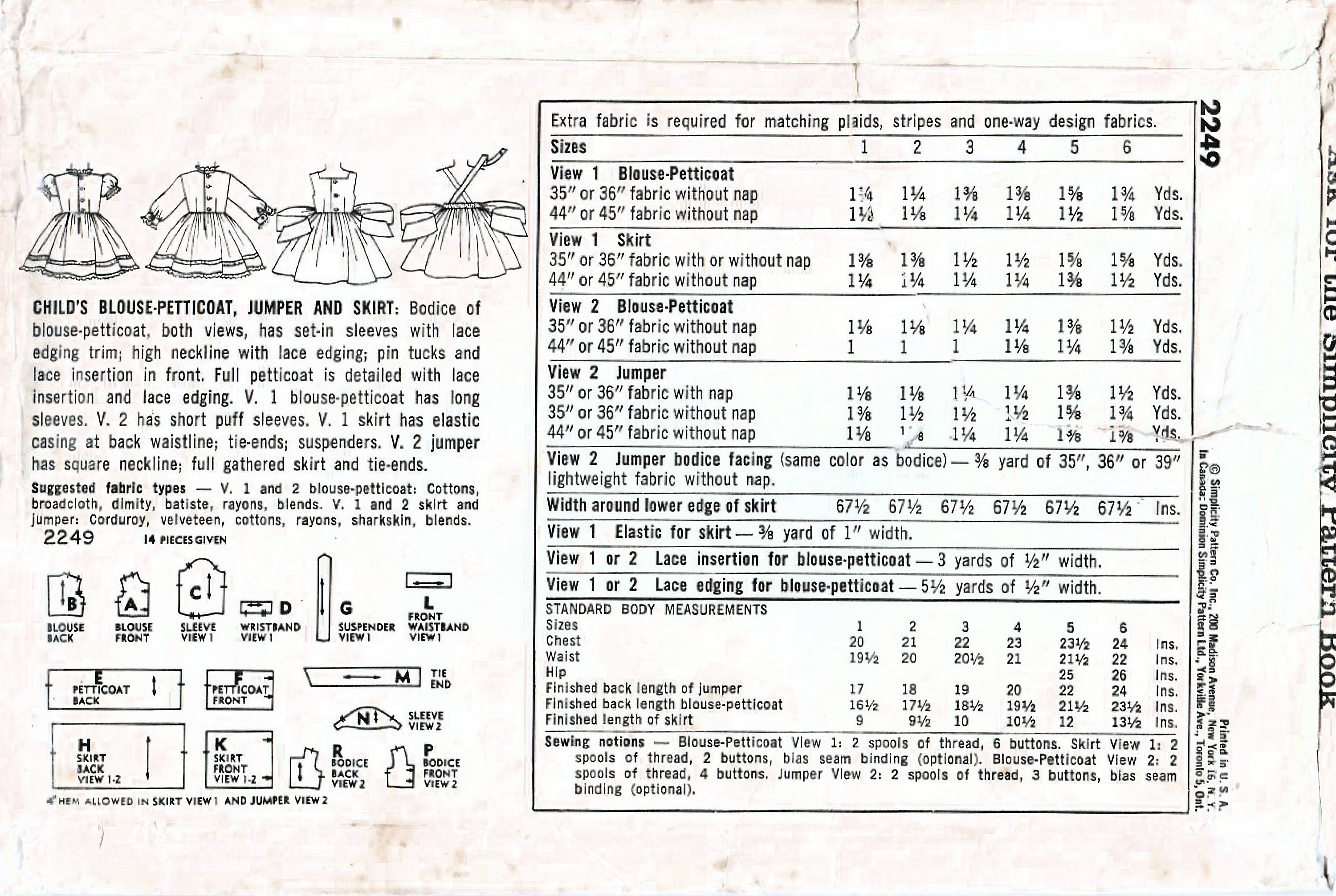 1950s Simplicity 2249 Vintage Sewing Pattern Girls Full Skirt - Etsy
