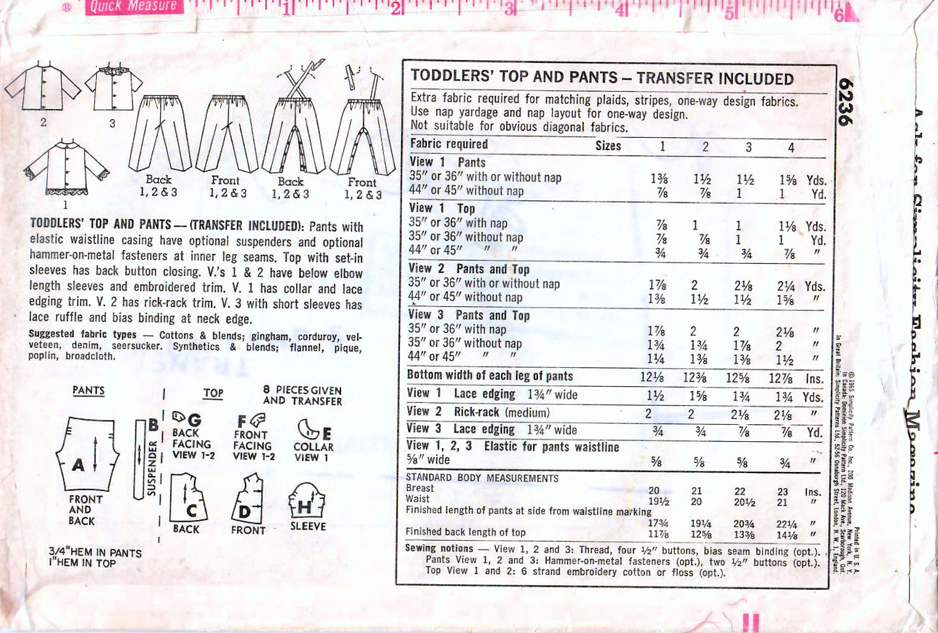 1960s Simplicity 6236 Vintage Sewing Pattern Toddler Top | Etsy