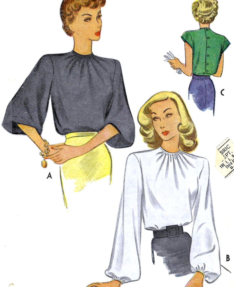 1940s Romantic Blouse Sewing Pattern: Mccall 6569 Misses Size 12 Bust ...