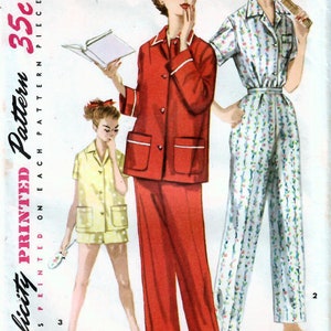1950s Simplicity 1325 Vintage Sewing Pattern Long Pajamas, Short ...