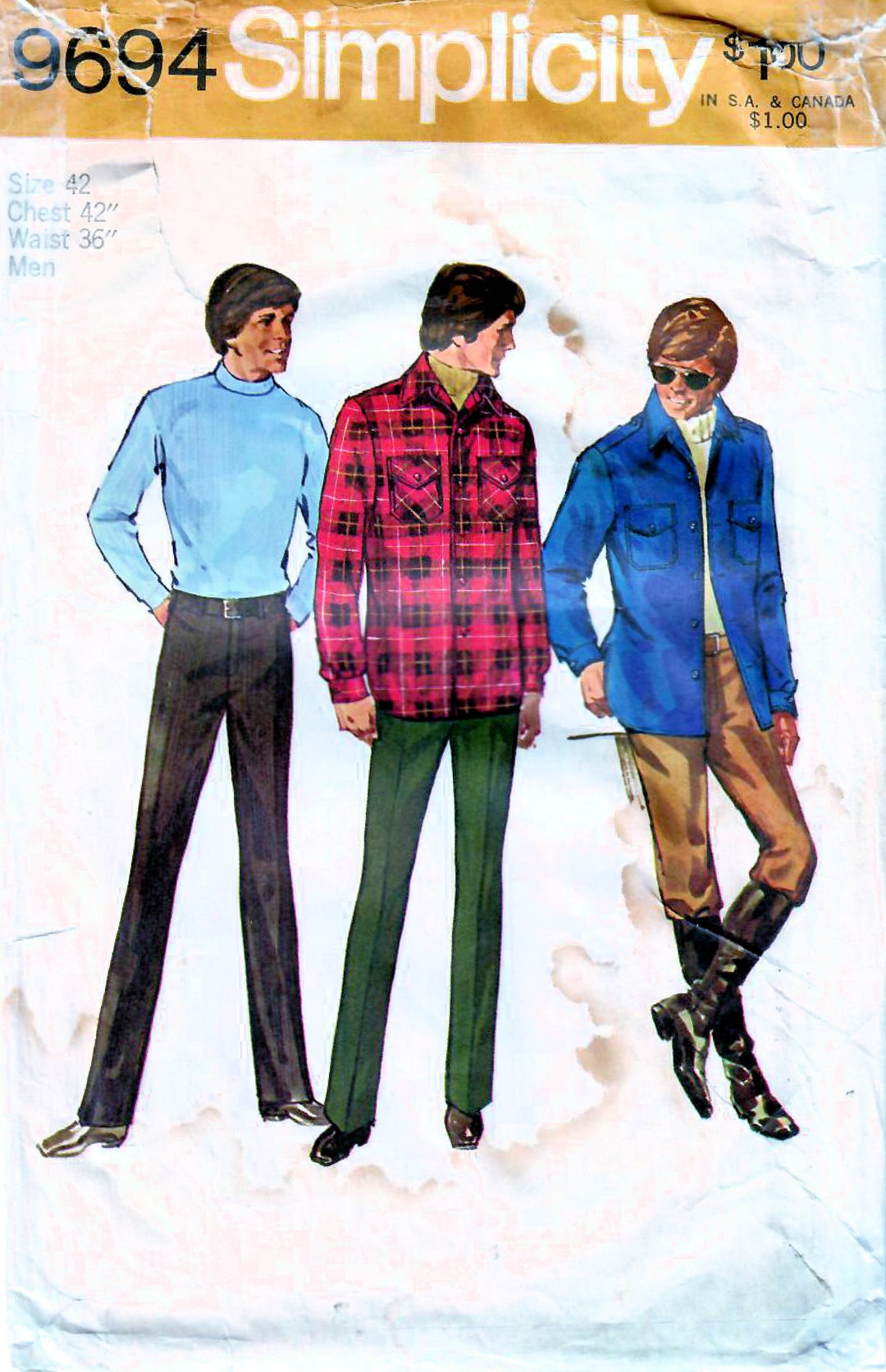 1970s Simplicity 9694 Vintage Sewing Pattern Pants, Shirt, Jacket Men ...