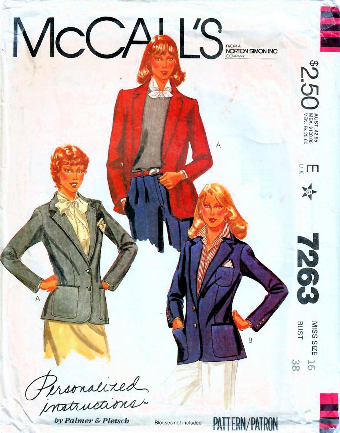 1980s Mccall's 7263 Vintage Sewing Pattern Blazer, Tailored Jacket ...