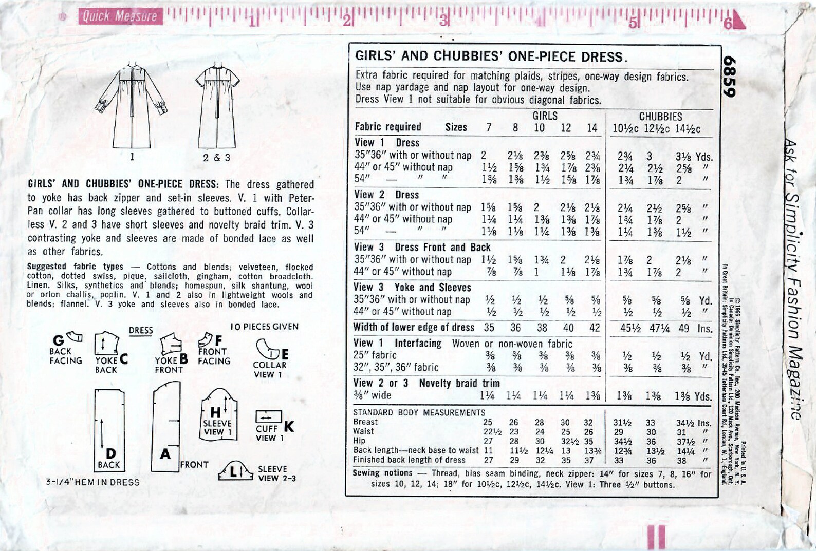1960s Simplicity 6859 Vintage Sewing Pattern Yoked Dress, Shift Dress ...