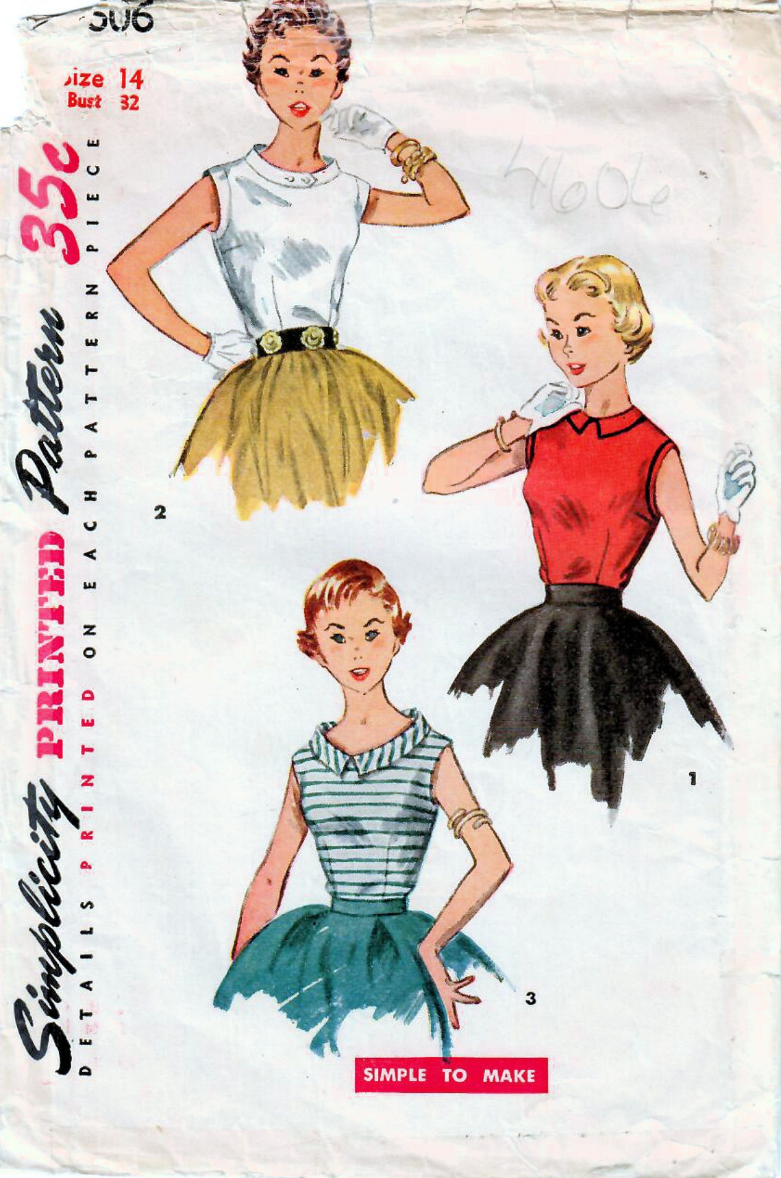 1950s Simplicity 4606 Vintage Sewing Pattern Sleeveless - Etsy